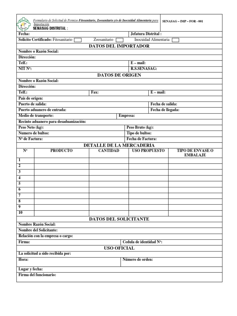 Formulario 01 Solicitud de Permiso de Importación PDF | PDF