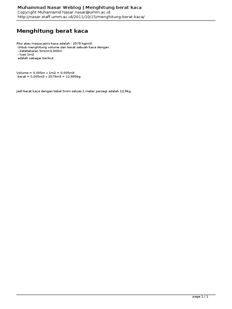 Menghitung Berat Kaca | PDF