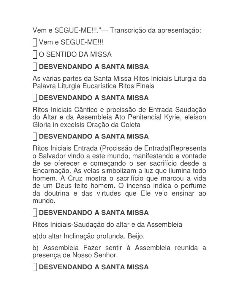 A Missa - Parte Por Parte | PDF | Missa (liturgia) | Liturgia