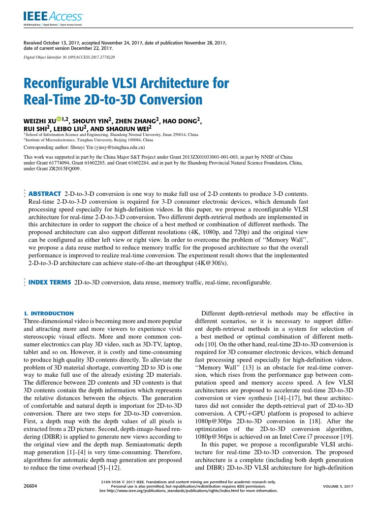 Reconfigurable VLSI Architecture For Real-Time 2D-to-3D Conversion ...