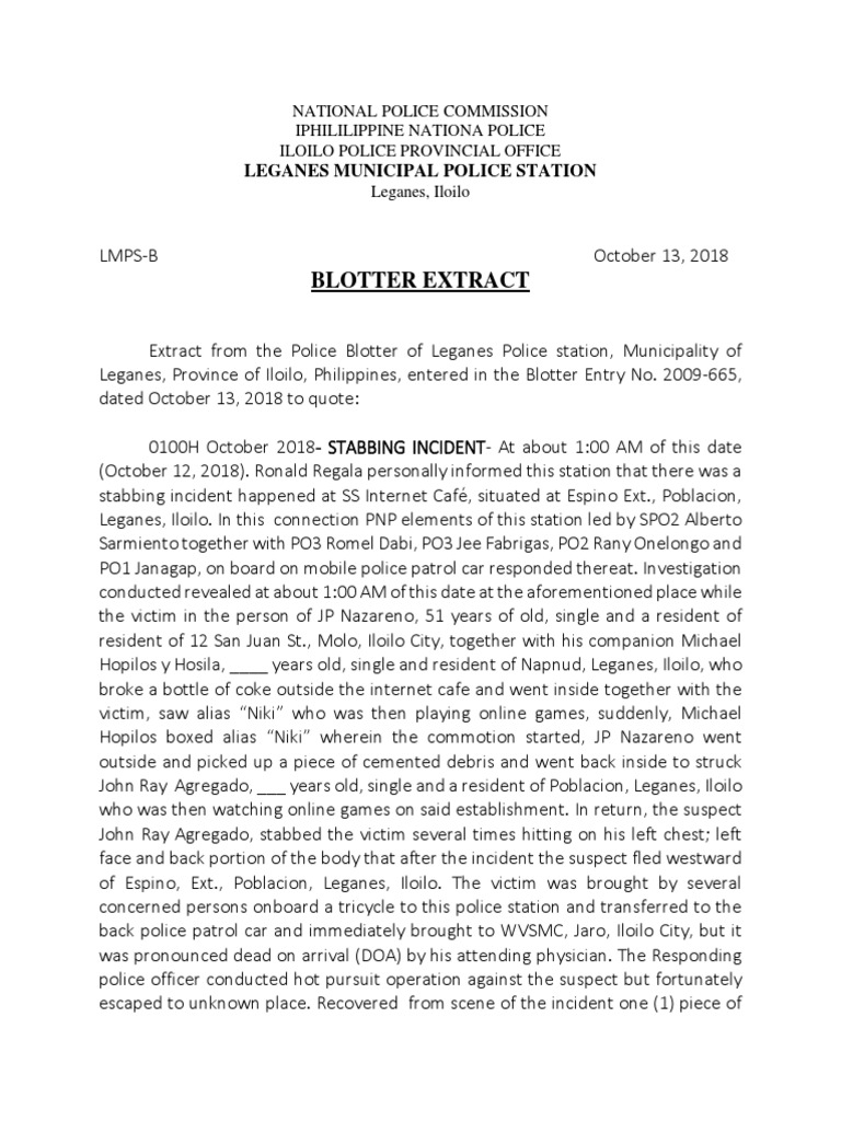 Police Blotter | Download Free PDF | Legal Action | Criminal Justice