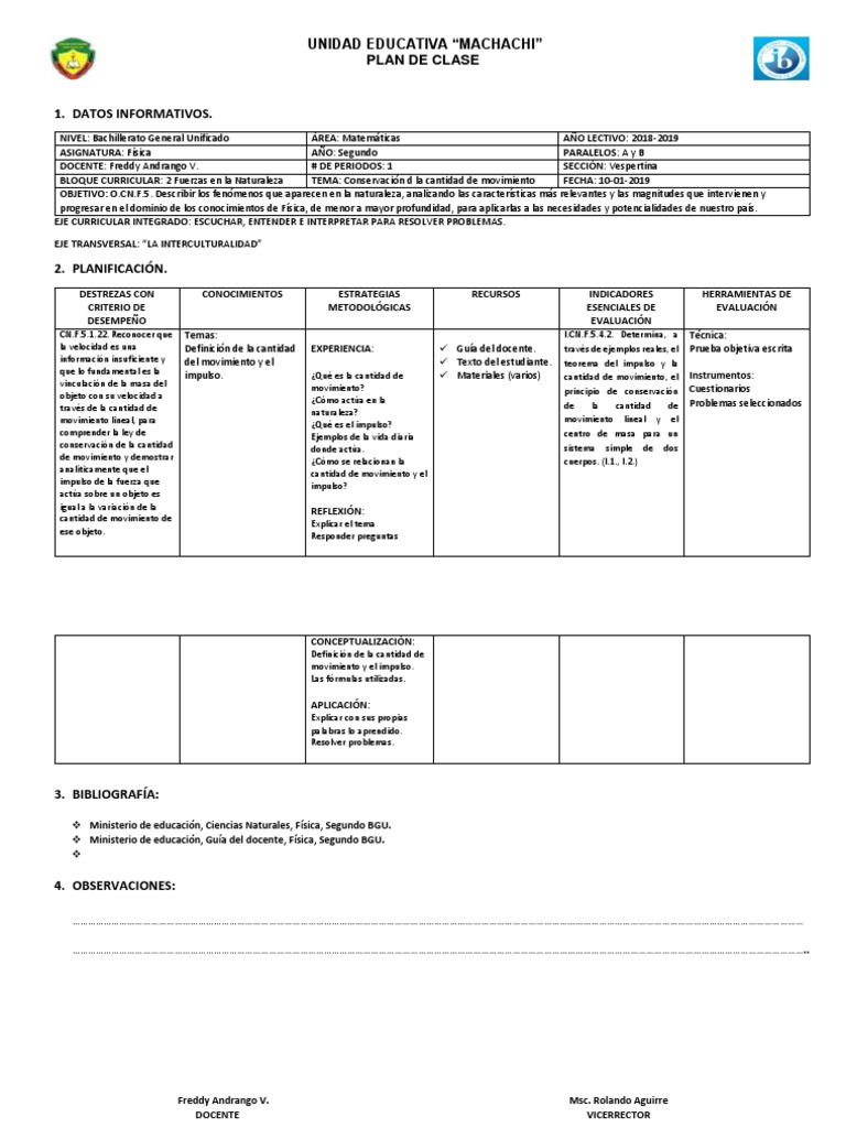Plan de Clase Demostrativa | PDF | Impulso | Movimiento (física)
