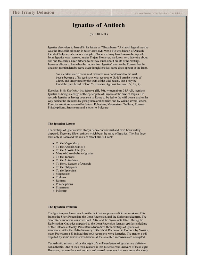 Ignatius of Antioch | PDF | God The Father | Trinity