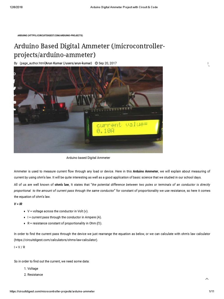 Arduino Digital Ammeter Project With Circuit And Code Pdf Electronic Circuits Volt