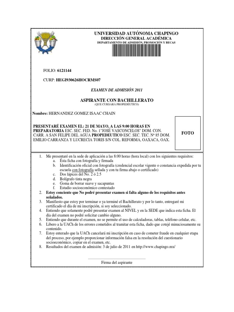 Universidad Autónoma Chapingo.-Ficha | PDF