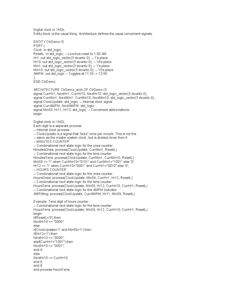 Digital Clock in VHDL | PDF | Vhdl | Clock