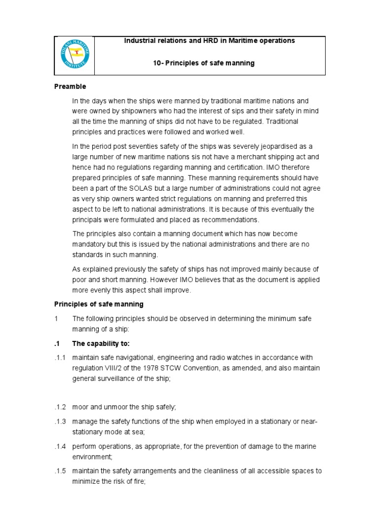 10 Principles of Safe Manning | PDF | Ships | Sailor