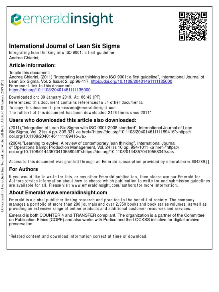Integrating Lean Thinking Into ISO 9001 - A First Guideline | PDF ...