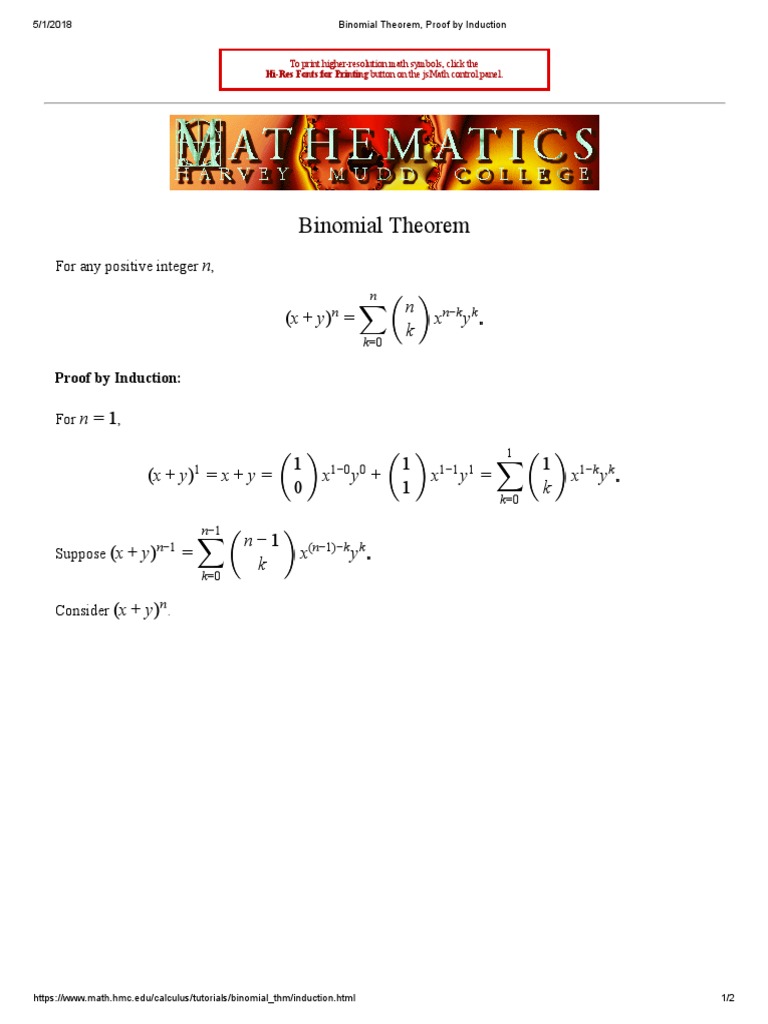 Proof of the Binomial Theorem Using Mathematical Induction | PDF | Logical Consequence ...