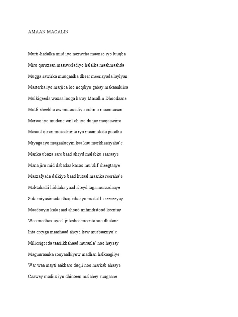 Gabayo Amaan Macalin | PDF