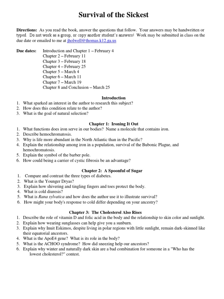 Survival of The Sickest Chapter Questions | PDF | Life Sciences | Biology