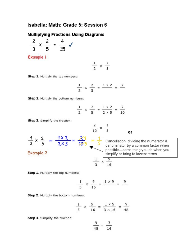 Isabella: Math: Grade 5: Session 6: Multiplying Fractions Using ...
