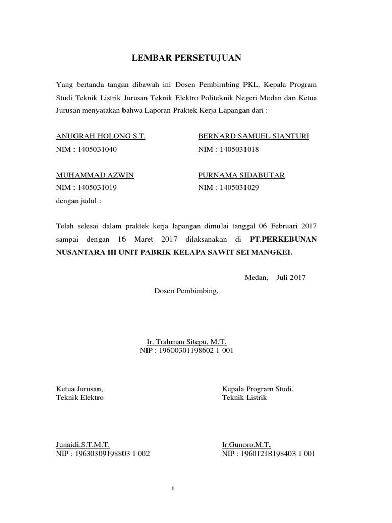 Lembar Persetujuan, Pengesahan, Kata Pengantar, Daftar Isi - LAPORAN ...