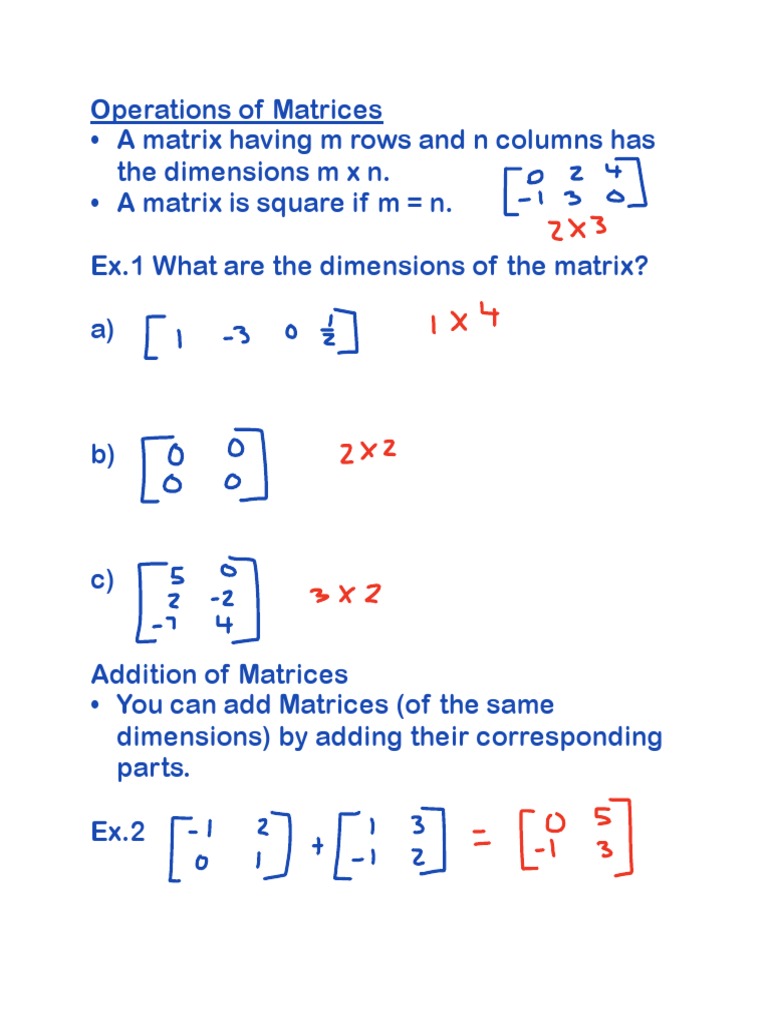Precalculus Unit 1 Matrices 2 | PDF | Matrix (Mathematics) | Functions ...