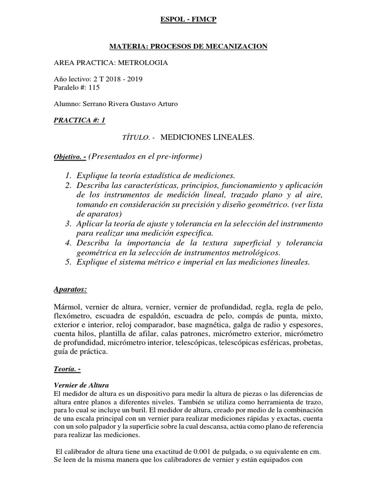 Practica 1 Medicion Lineal | PDF | Instrumento de medición | Herramientas