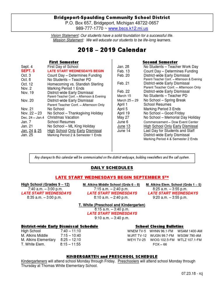 2018-19 Calendar | PDF | Academic Term | Students