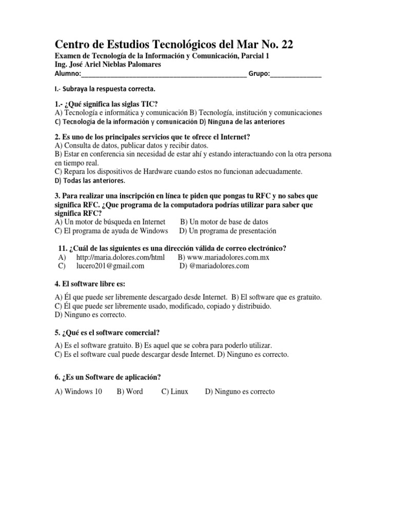 Examen De Tics Pdf Periférico Internet