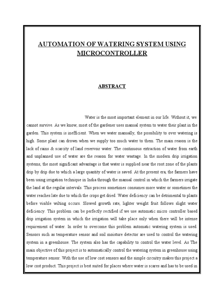 Automation of Watering System Using Microcontroller | PDF | Irrigation ...