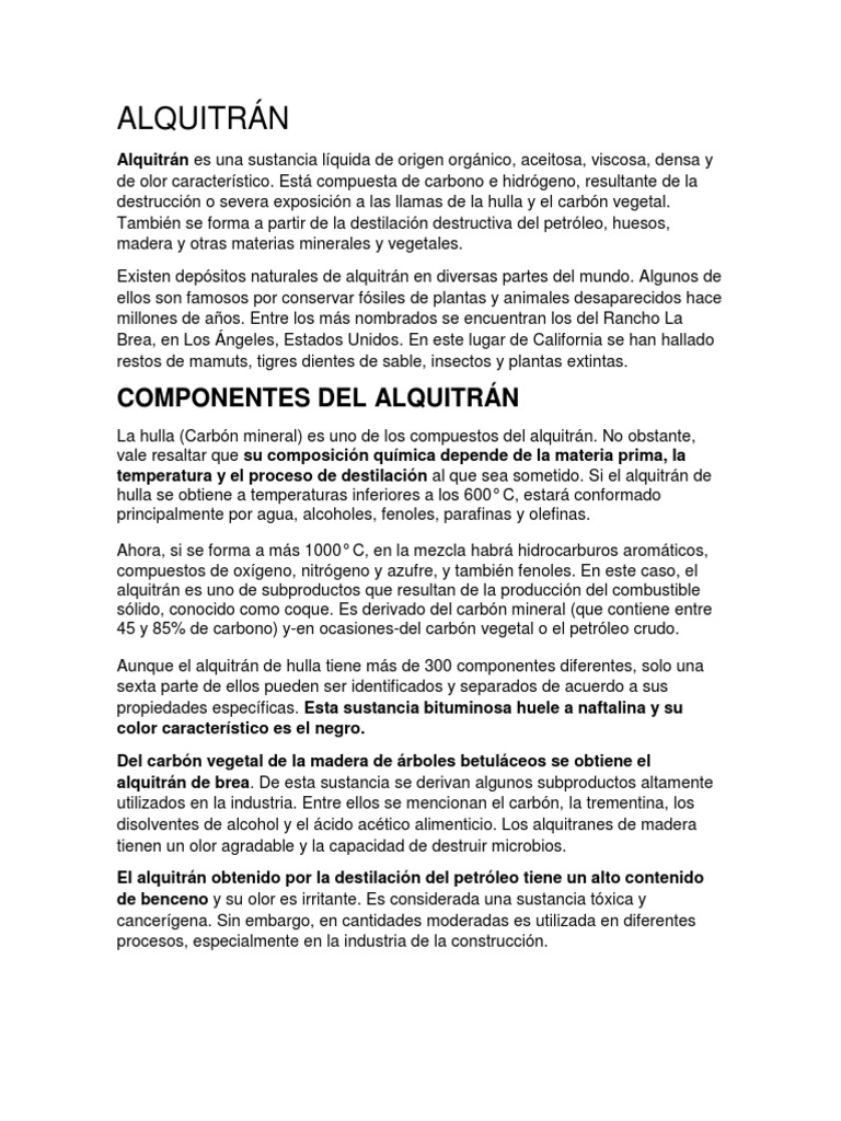 ALQUITRÁN | PDF | Materiales | Sustancias químicas