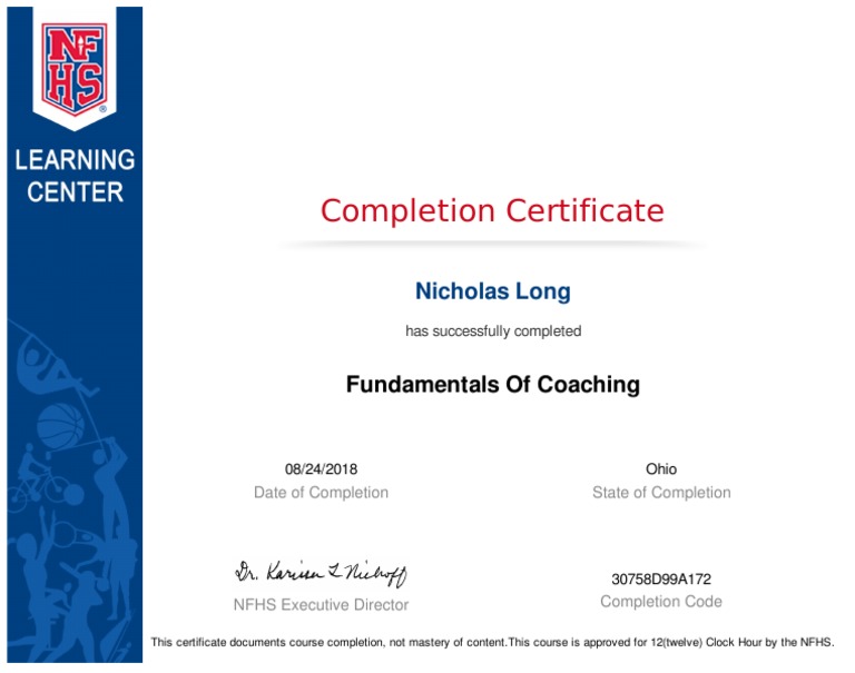 Nfhs Certificate | PDF
