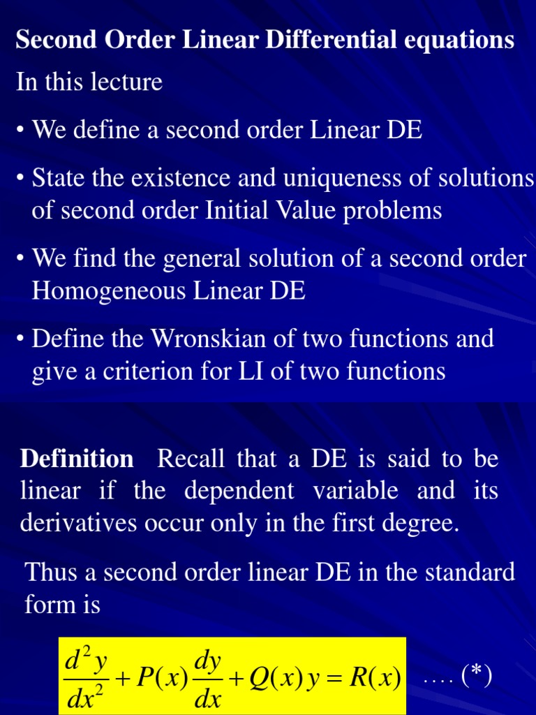 Lec 4 Second Order Linear Differential Equations | PDF | Ordinary ...