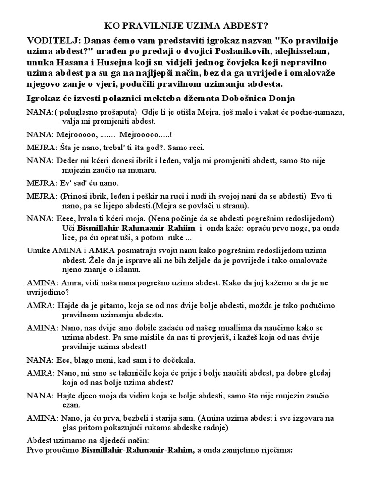 Ko Pravilnije Uzima Abdest Igrokaz | PDF