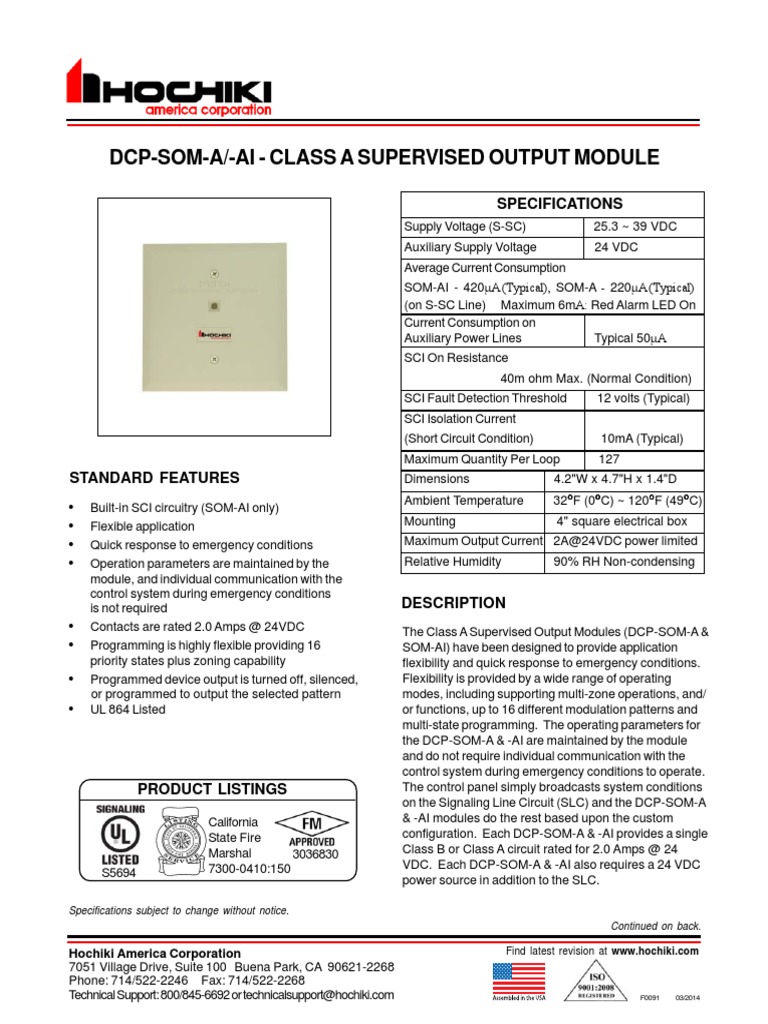 Dcp-Som-A/-Ai - Class A Supervised Output Module: Specifications | PDF ...