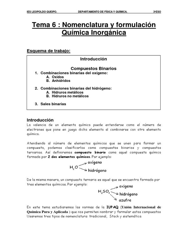 Tema 6 - Nomenclatura y Formulación Química Inorgánica PDF | PDF ...