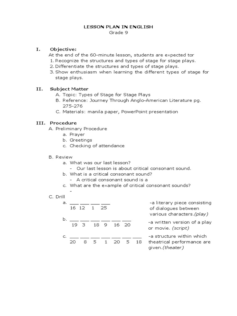 Types of Stage - LP | PDF | Lesson Plan | Theatre