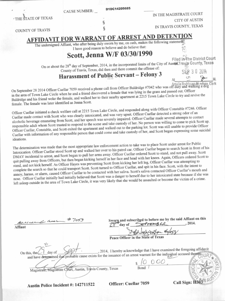 Jenna Scott Charged With Felony Harassment of A Public Servant | PDF