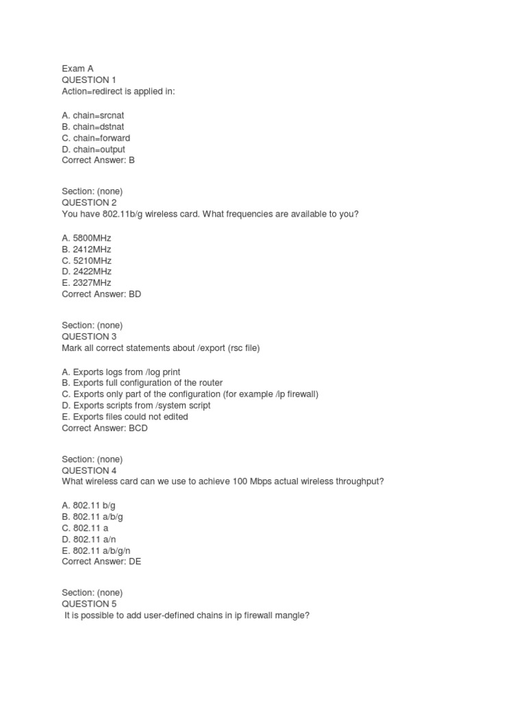 Test MTCNA - Mikrotik | PDF | Ip Address | Router (Computing)