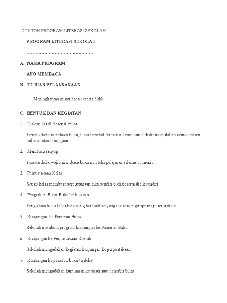 Contoh Program Literasi Sekolah | PDF