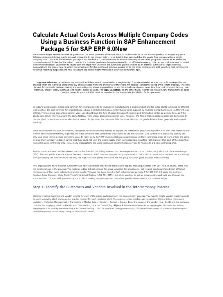 Actual Costs Across Multiple Company Codes Using A New Business Function in SAP Enhancement ...