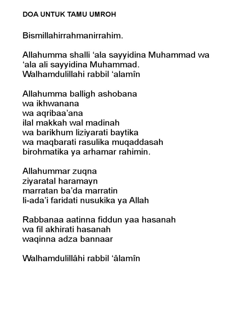 Doa Pulang Umroh Untuk Tamu | PDF