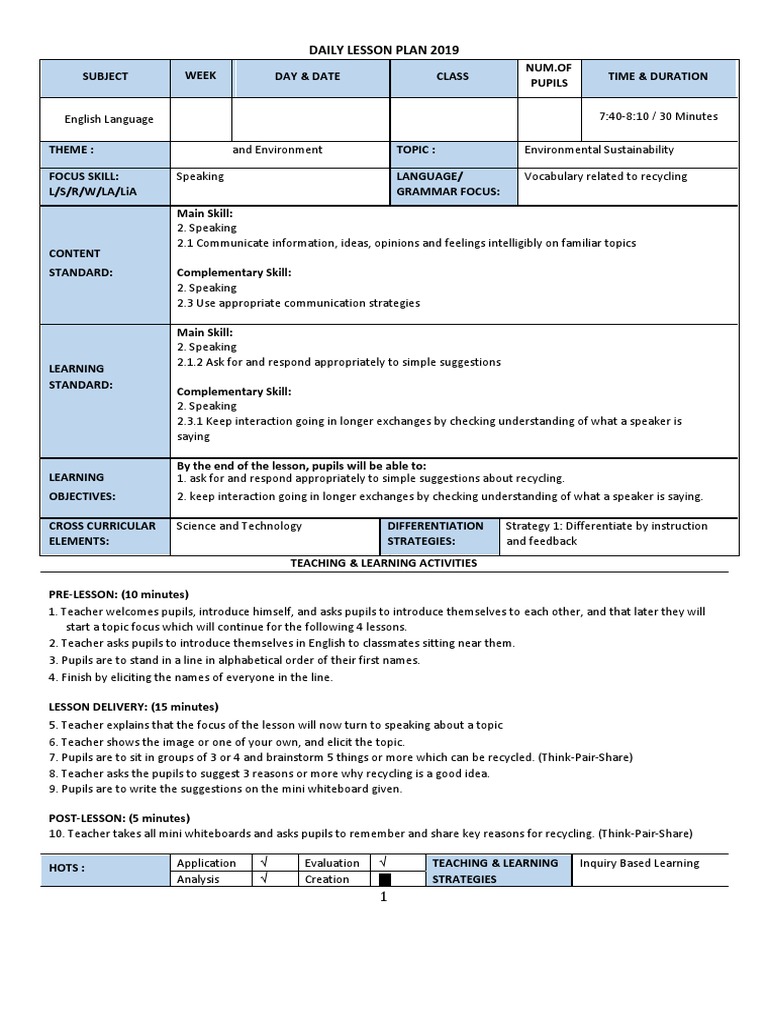 Rph Sample (2) | Lesson Plan | Teachers