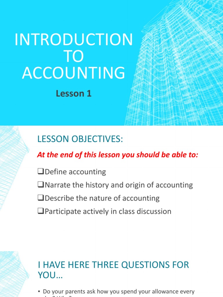 Introduction to Accounting Lesson 1 | PDF | Accounting | Storytelling