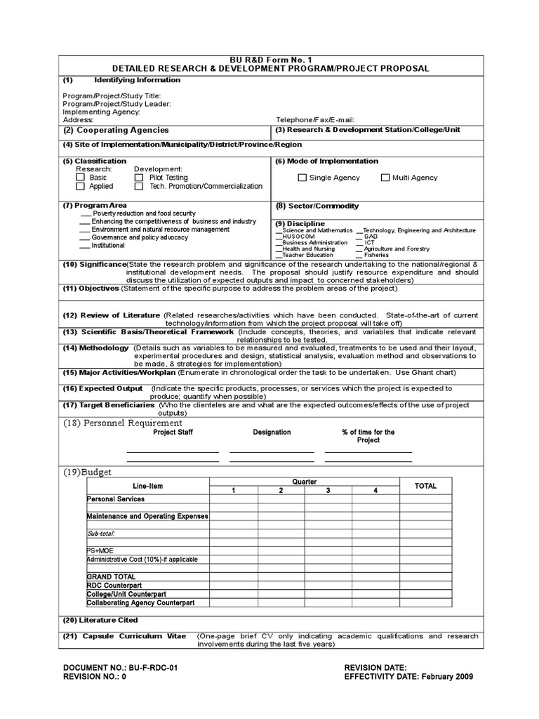 BU R&D Form 1 - Detailed R&D Program or Project Proposal | PDF ...