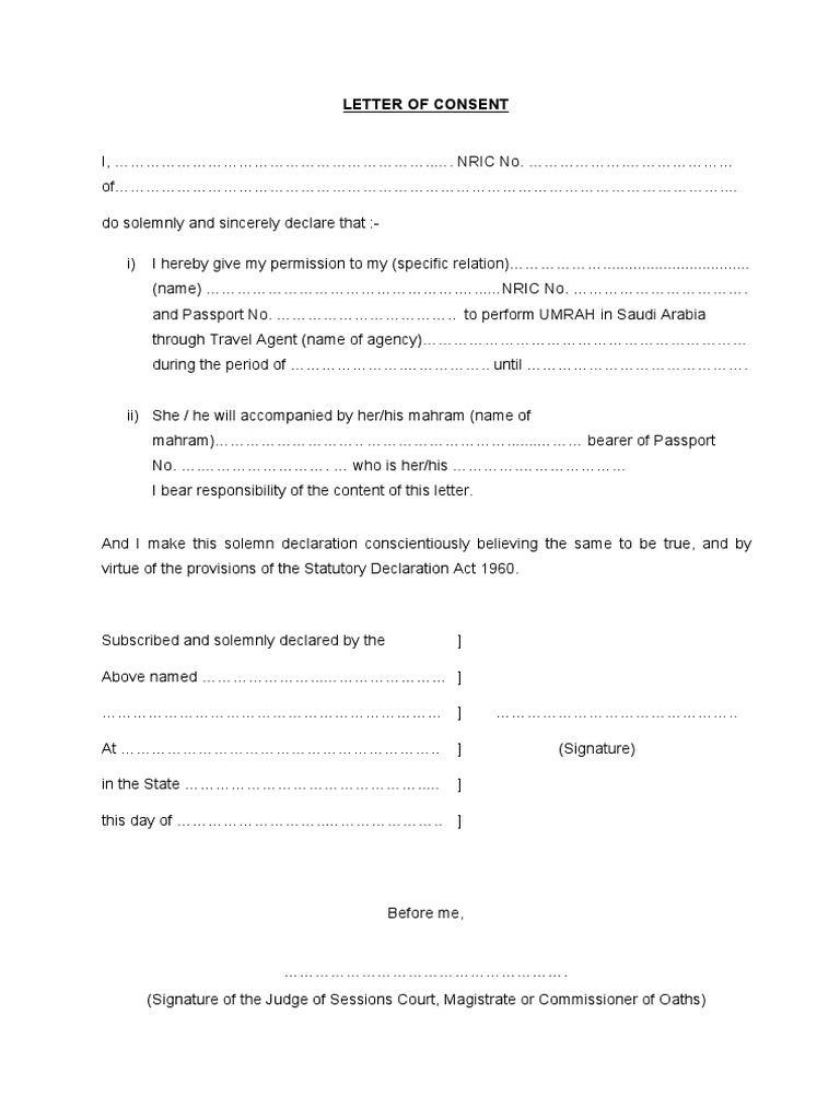 Letter of Consent Baru Borang Kebenaran Umrah | PDF | Government And ...