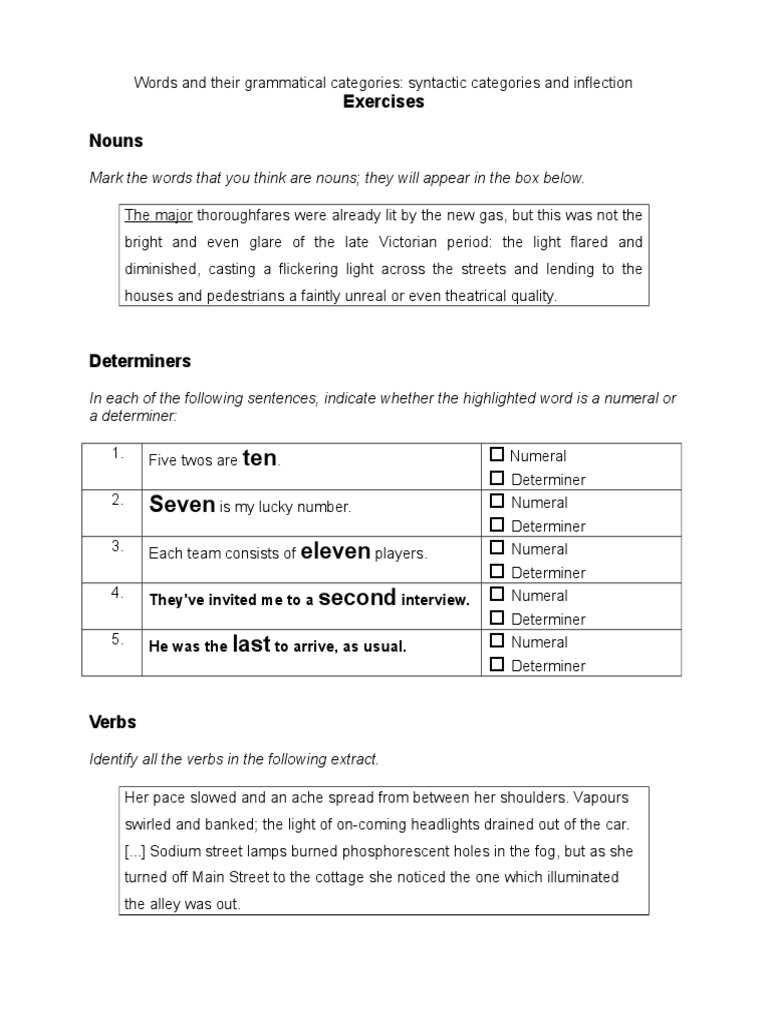 Words and Their Grammatical Categories - Exercises2 | PDF | Adjective ...