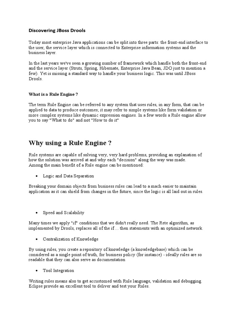 Why Using A Rule Engine ?: Discovering Jboss Drools | PDF | Java (Programming Language ...