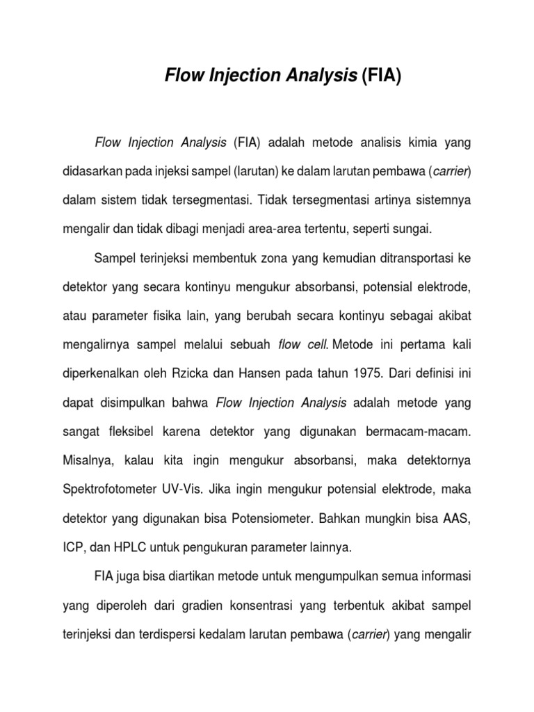 Metode Analisis Flow Injection (FIA) | PDF
