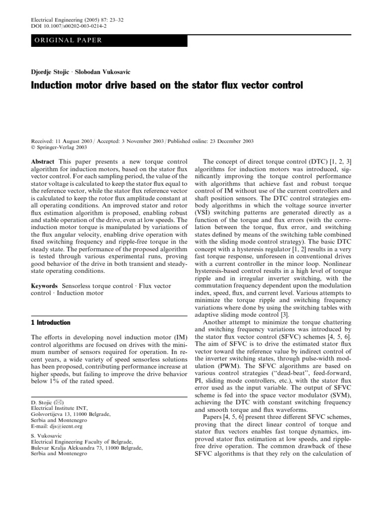 Induction Motor Drive Based On The Stator Flux Vector Control | PDF | Control Theory | Power ...
