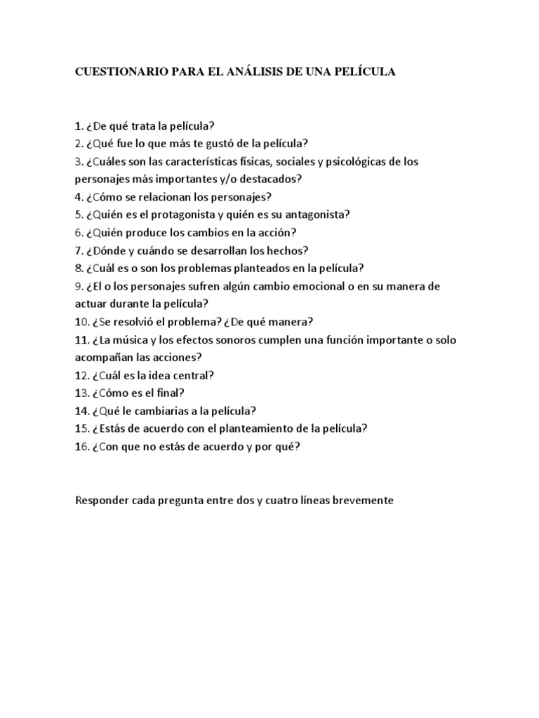 Cuestionario para Analizar Películas | PDF