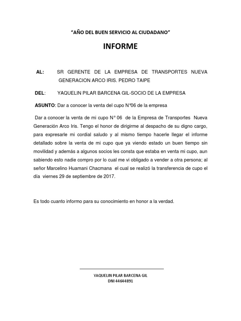 Año Del Buen Servicio Al Ciudadano Inhforme | PDF | Derecho