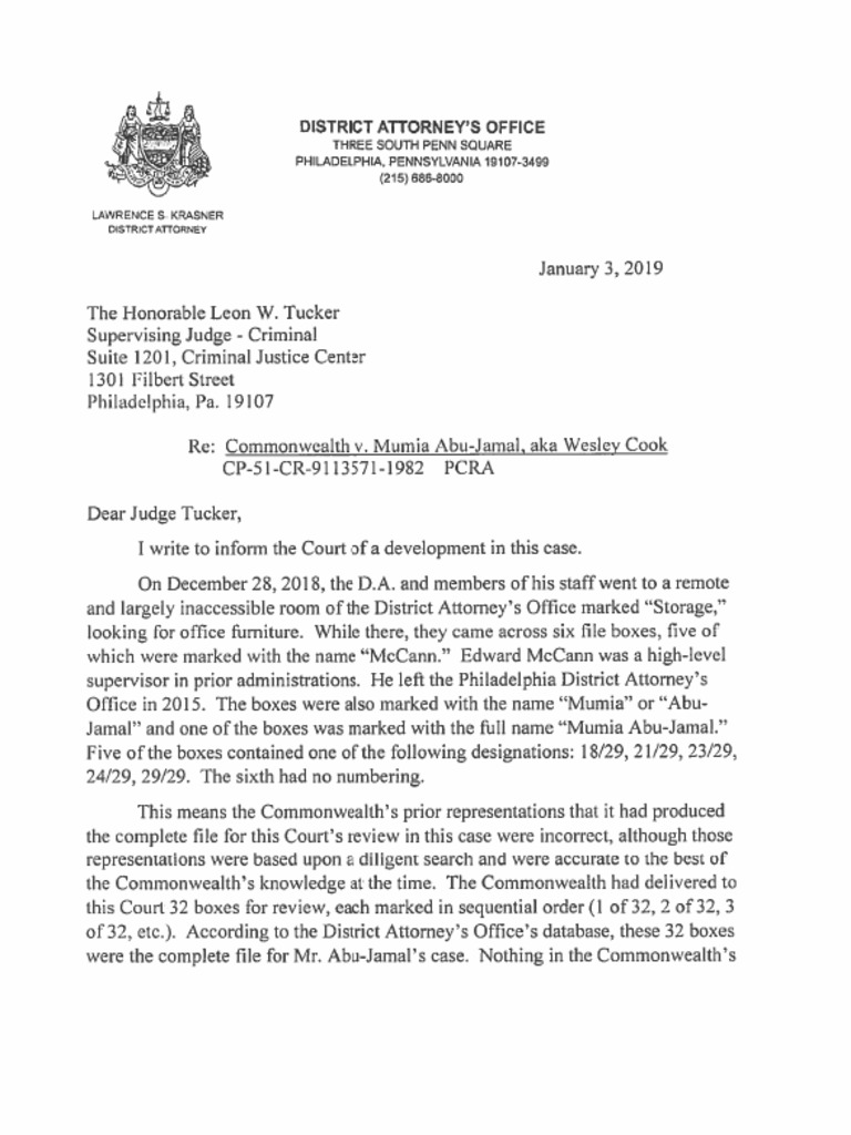 Mumia Abu-Jamal Letter 1.3.19