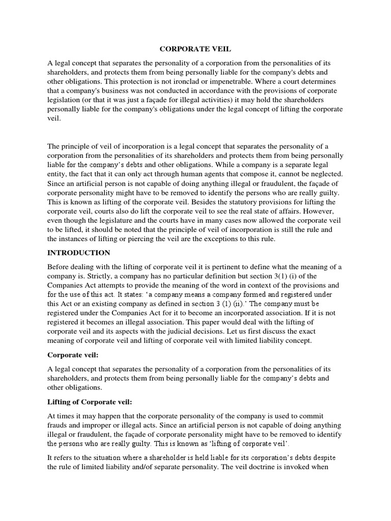 Corporate Veil | PDF | Piercing The Corporate Veil | Corporations