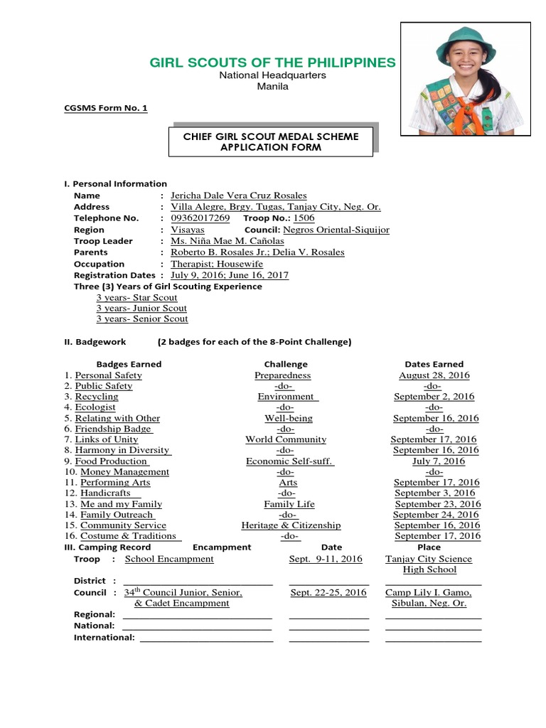 CGSMS Form No. 1 | PDF | Girl Guiding And Girl Scouting | Scouting And Guiding