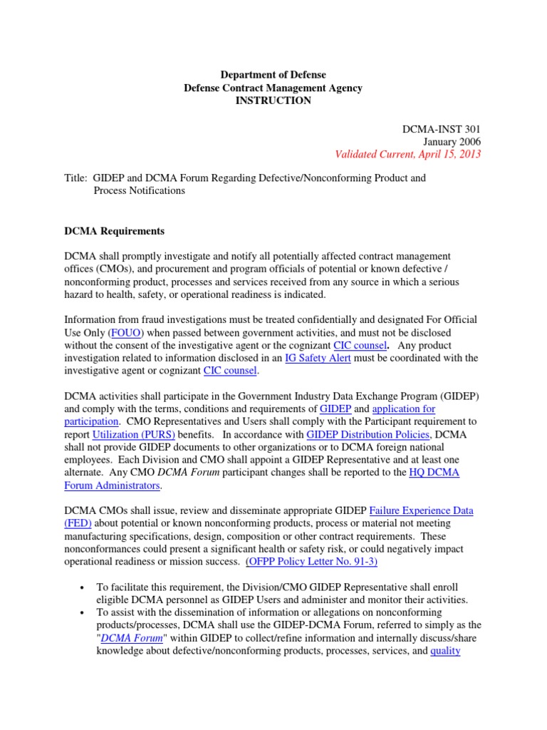 Department of Defense Defense Contract Management Agency Instruction ...