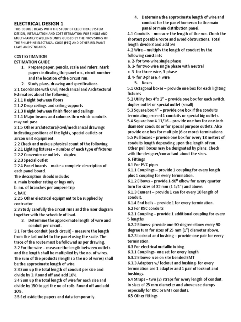 Electrical Design and Cost Estimation Guide | PDF | Lighting | Fuse ...