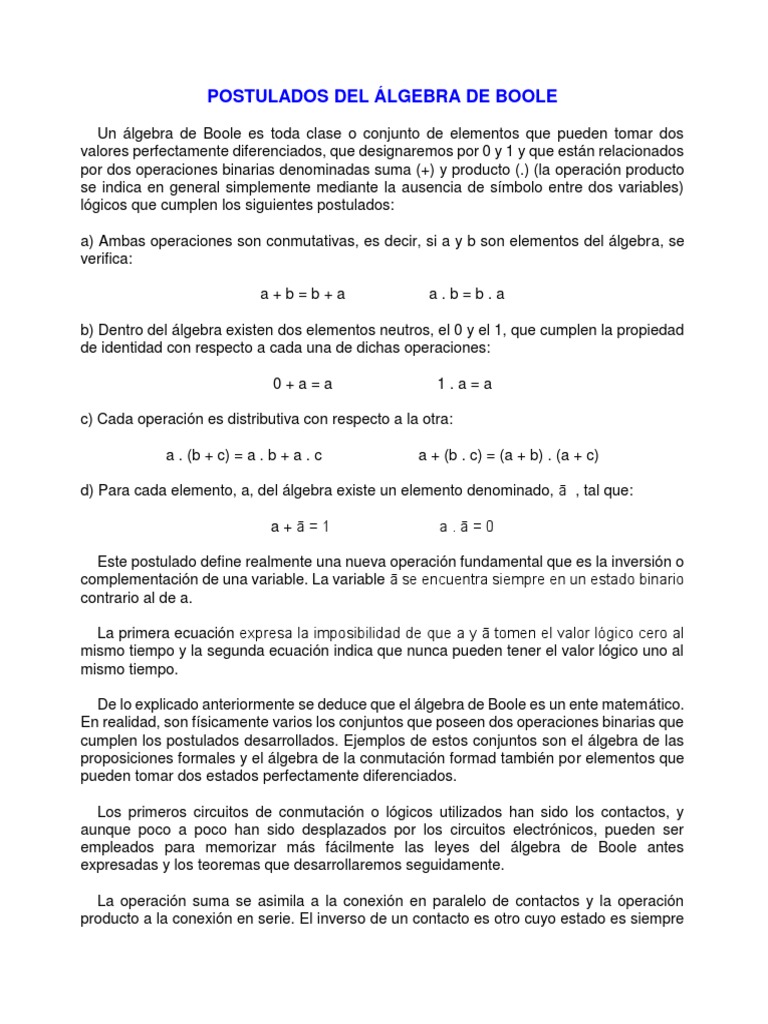 Teoremas y Postulados Del Álgebra de Boole | Álgebra de Boole ...